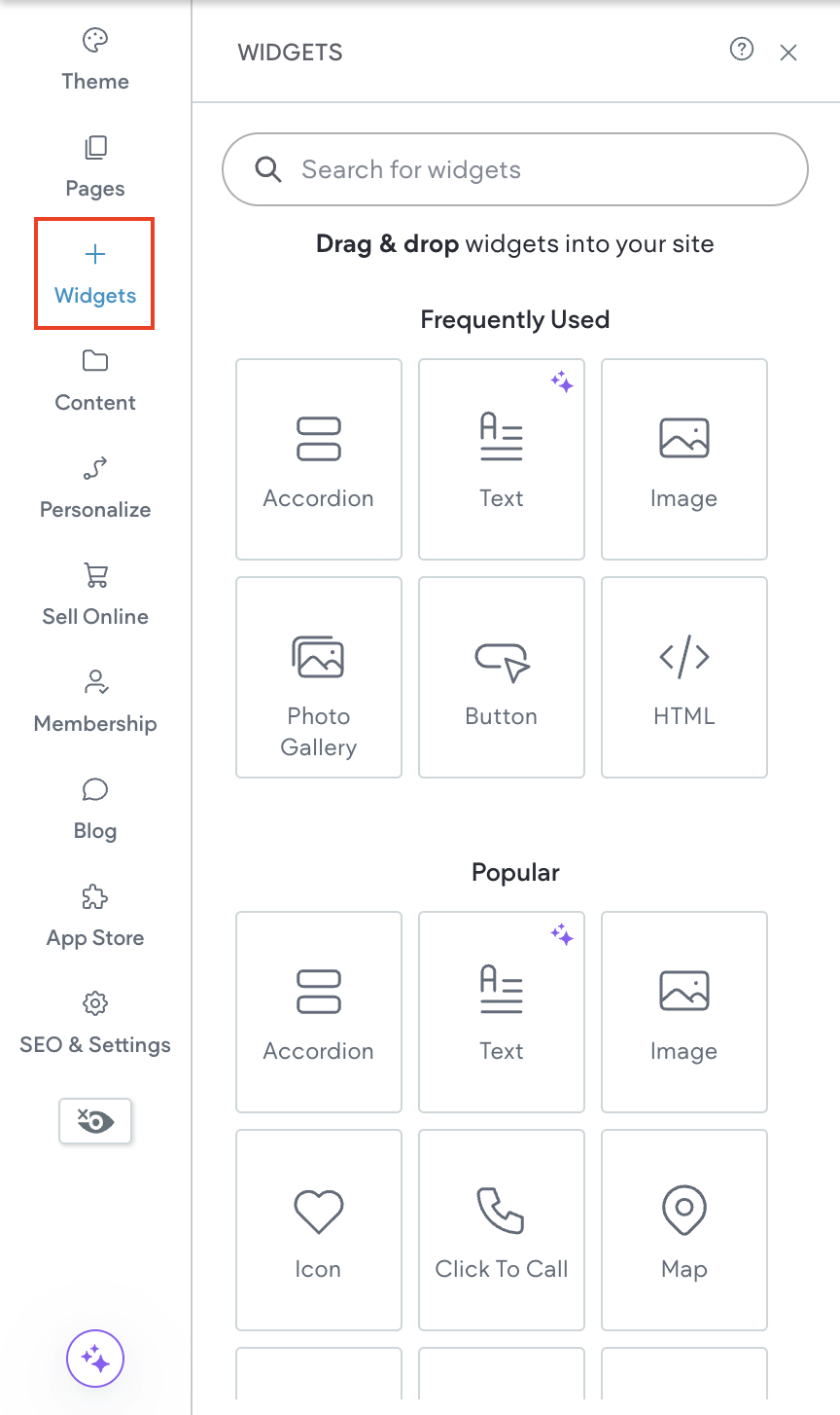 Widgets: Library and Overview – Website Help
